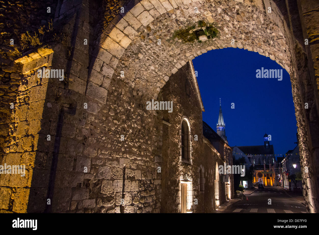 NIGHTTIME LIGHTING GATE IN FORTIFICATIONS MEDIEVAL CITY BONNEVAL ...