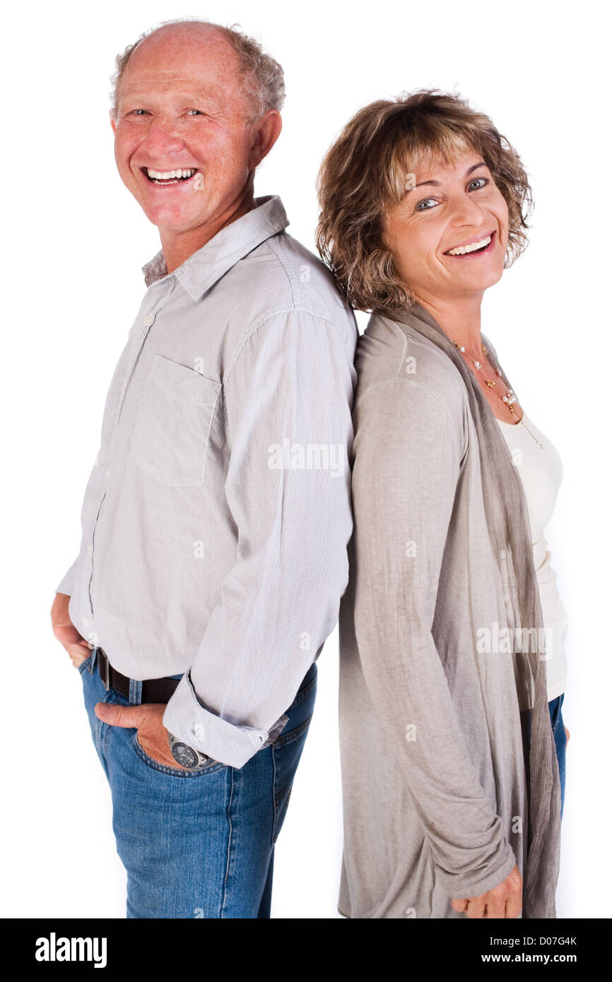 attractive loving couple posing back to back Stock Photo - Alamy