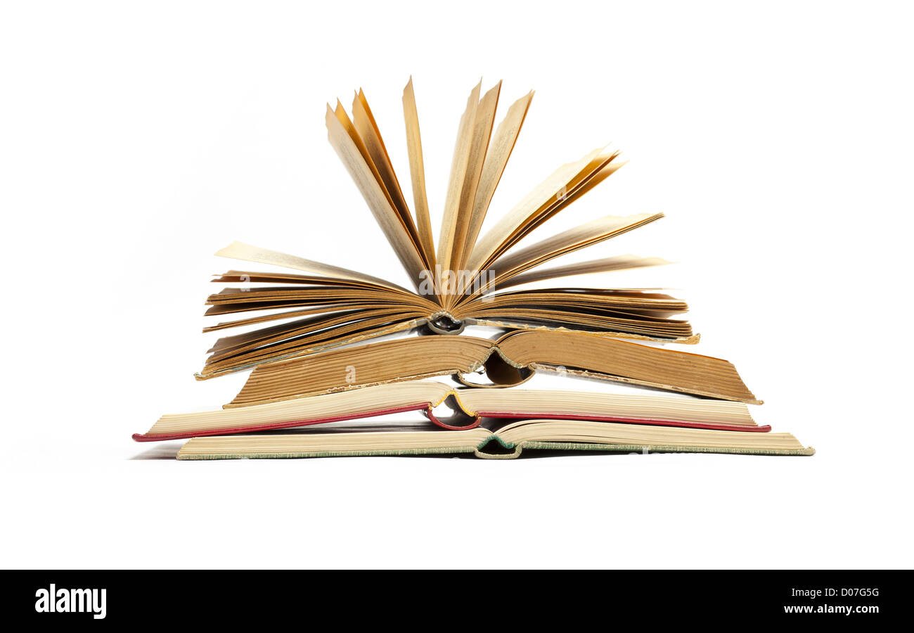 Open Old Antique Books isolated on white Stock Photo - Alamy