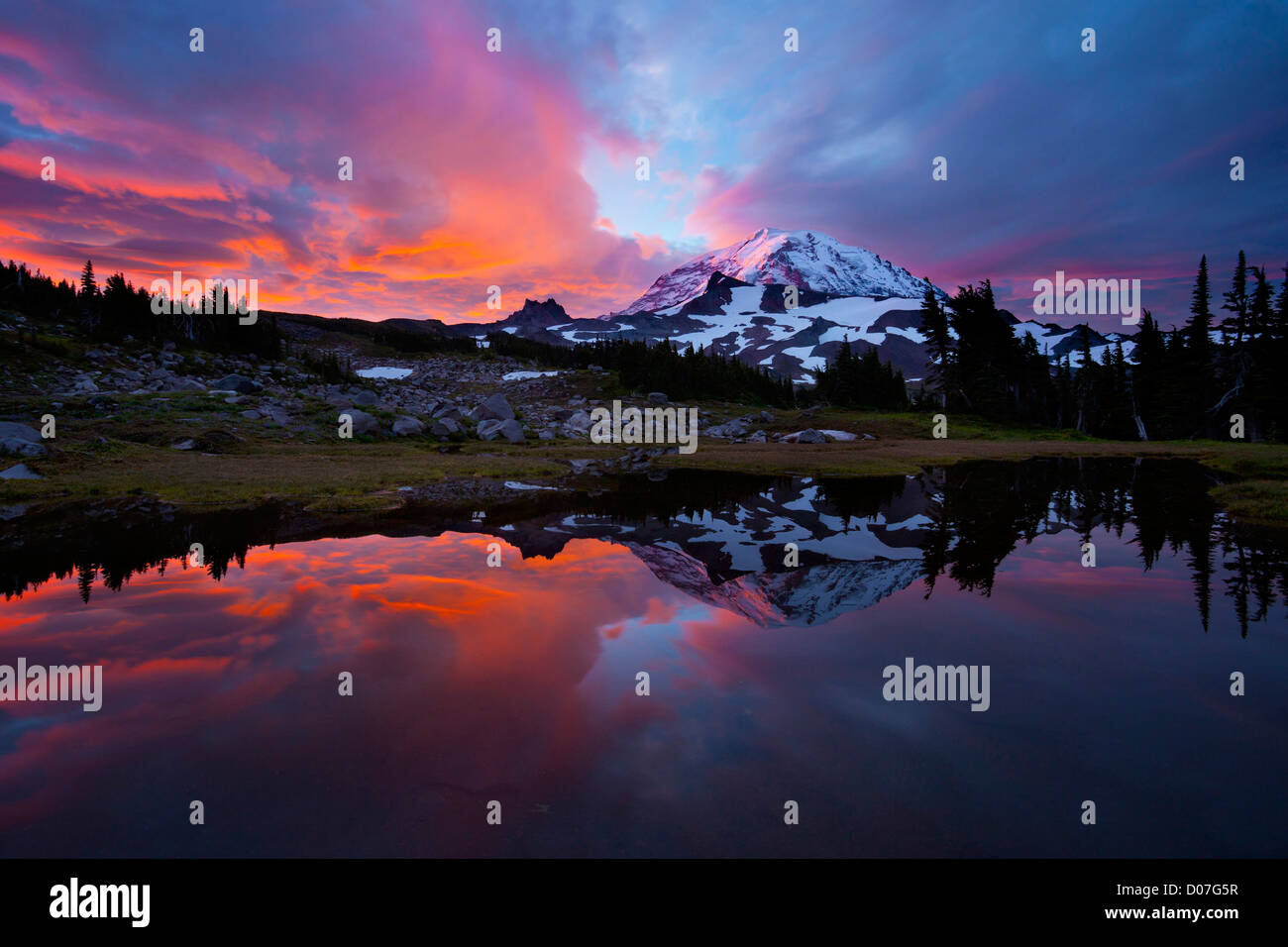 USA, Washington State, Mt. Rainier National Park. Mt. Rainier at ...