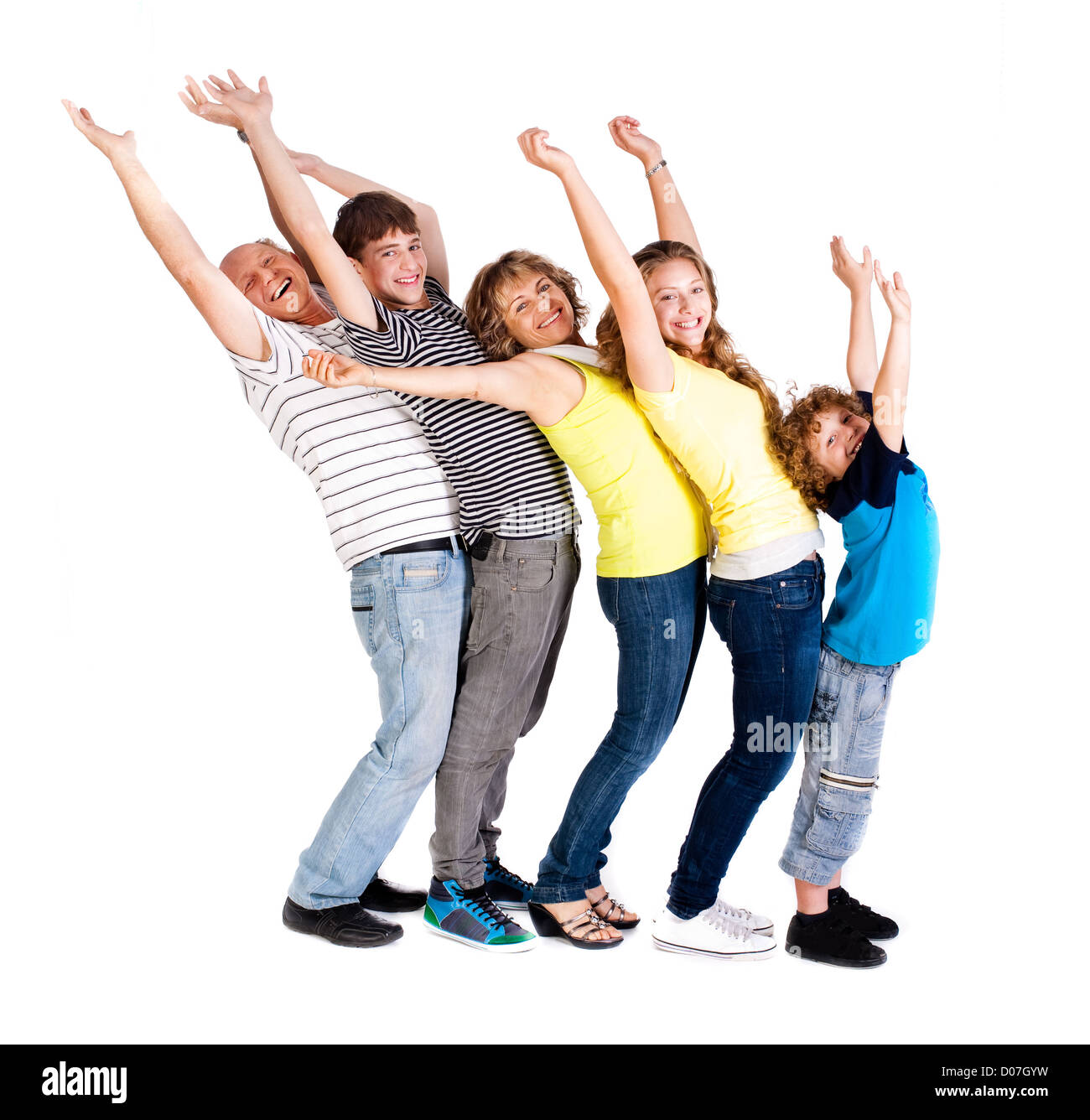 Profile portrait of happy family posing on white background Stock Photo ...