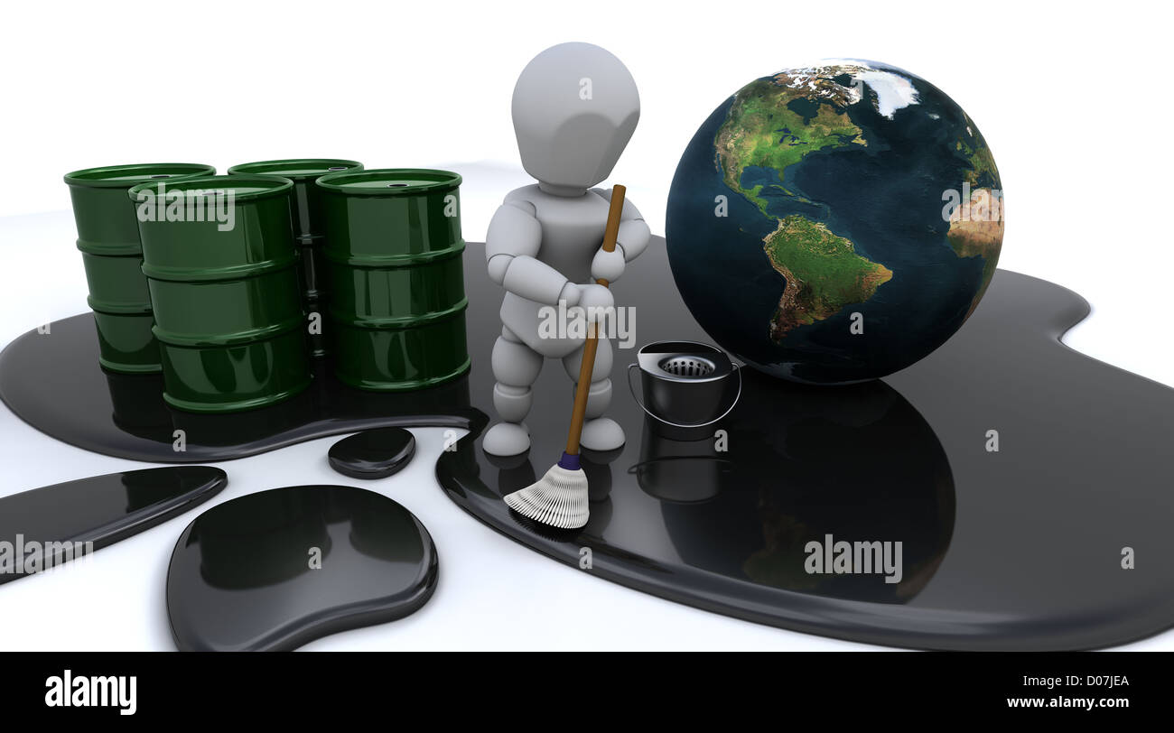 3D render of a man cleaning up oil spill Stock Photo - Alamy
