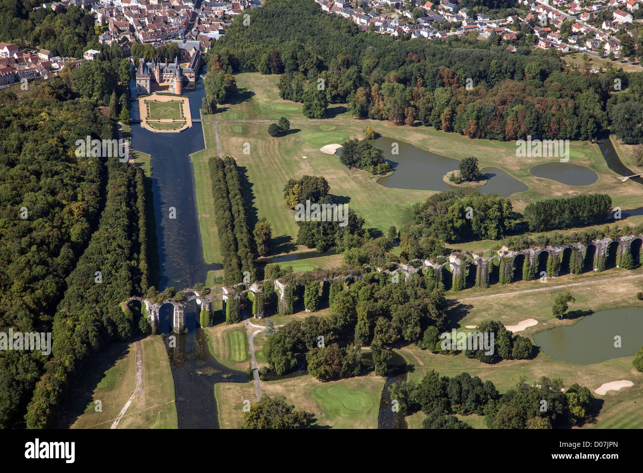 AERIAL VIEW OF THE CHATEAU DE MAINTENON THE AQUEDUCT AND THE GOLF ...