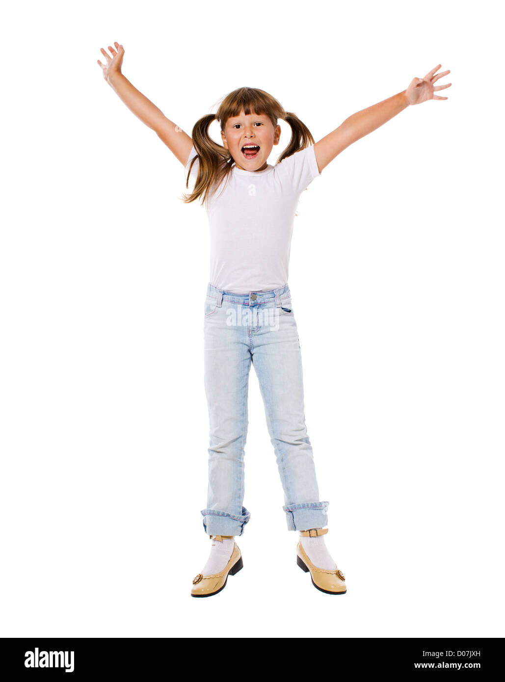 Happy excited Jumping girl isolated on white Stock Photo - Alamy