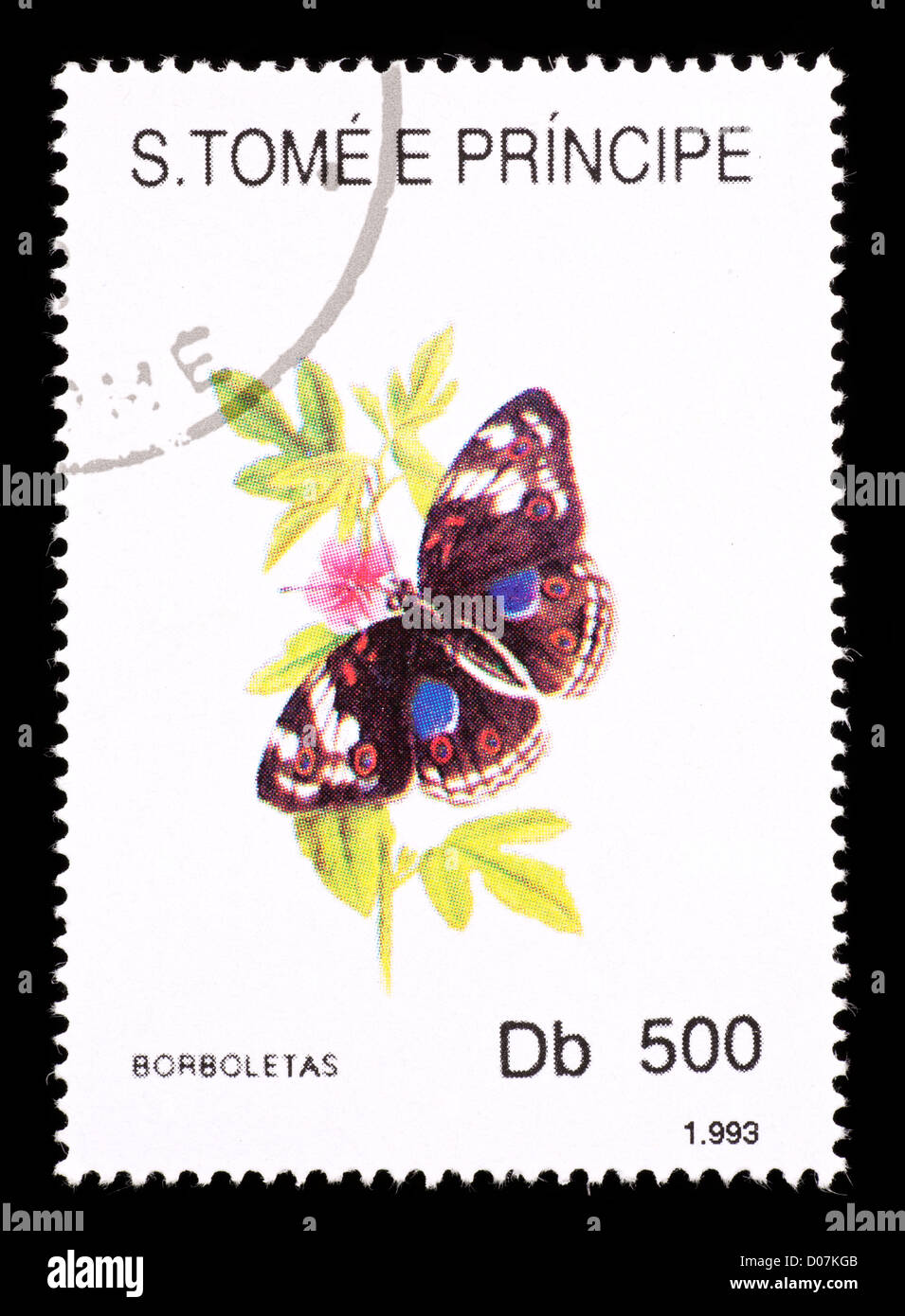Postage stamp from Saint Thomas and Prince depicting a butterfly on a ...