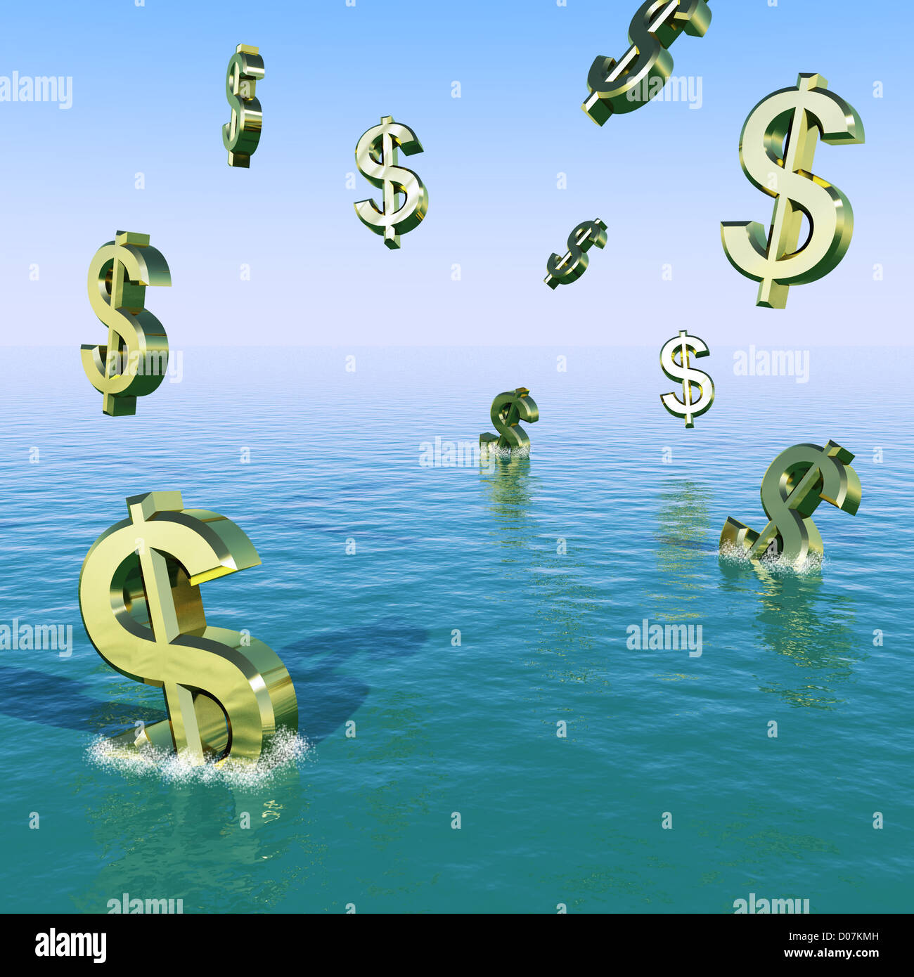 Dollars Falling In The Sea Showing Depression Recession And Economic ...