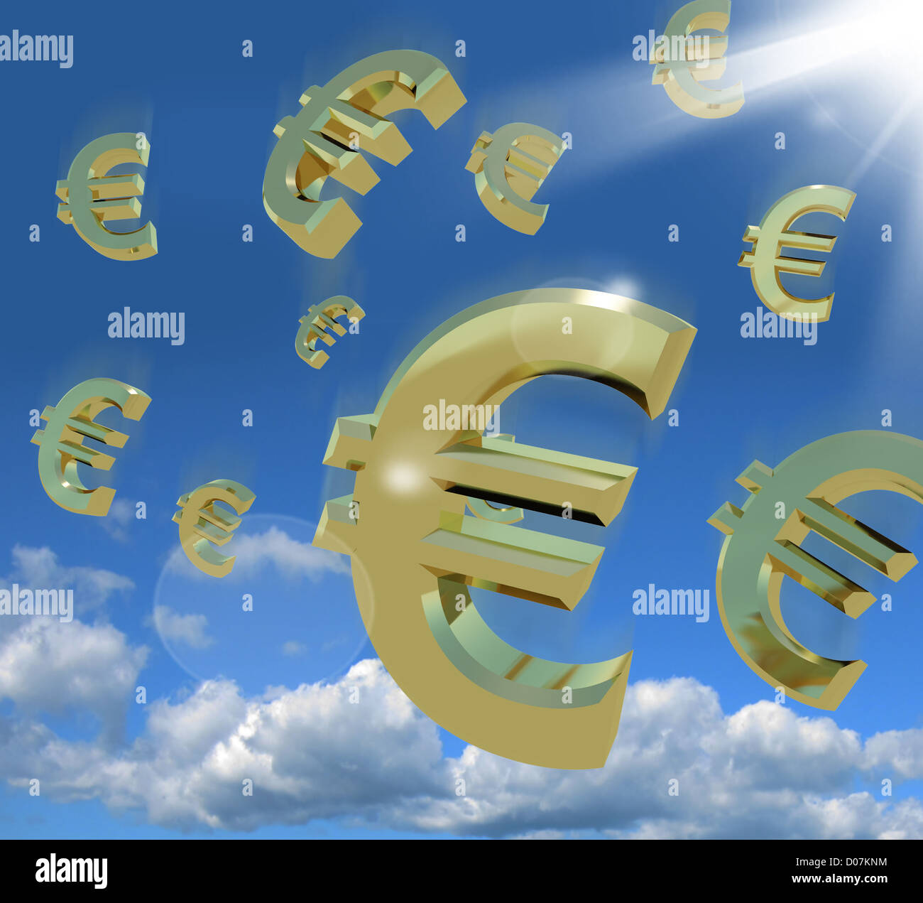 Euro Signs Falling From The Sky As A Sign Of Windfall Stock Photo - Alamy