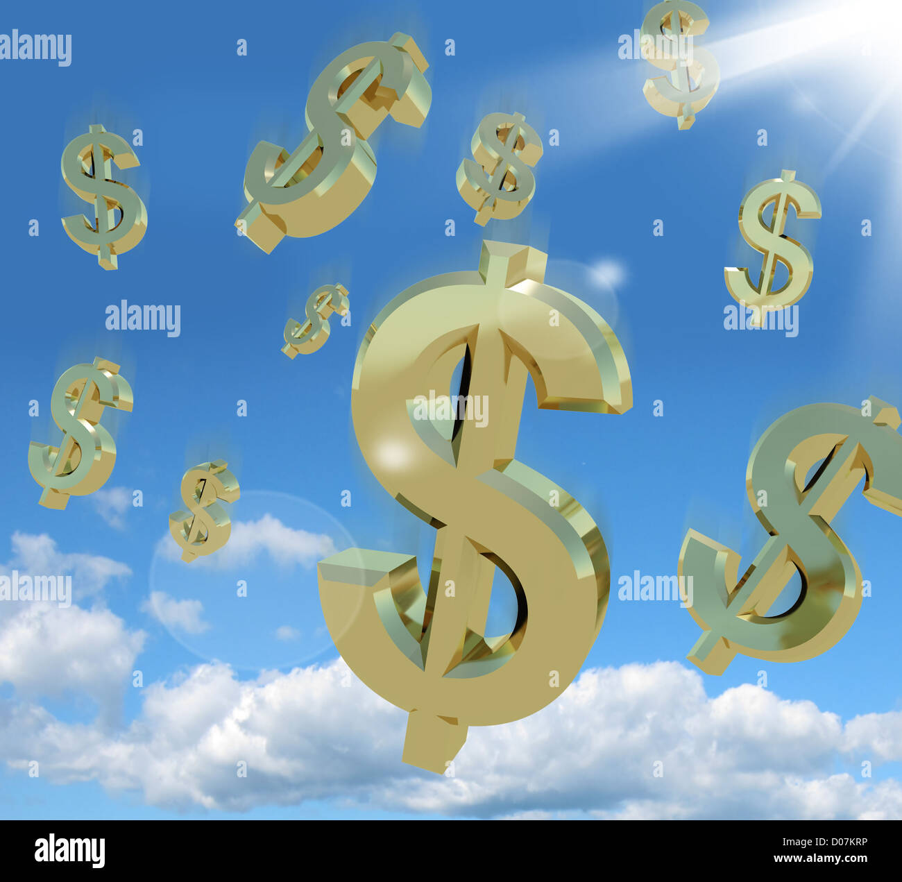 Dollar Symbols Falling From The Sky As A Sign Of Being Wealthy Stock ...