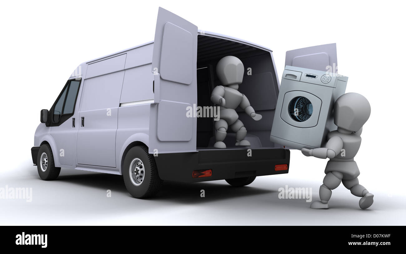 3D render of removal men loading a van Stock Photo - Alamy