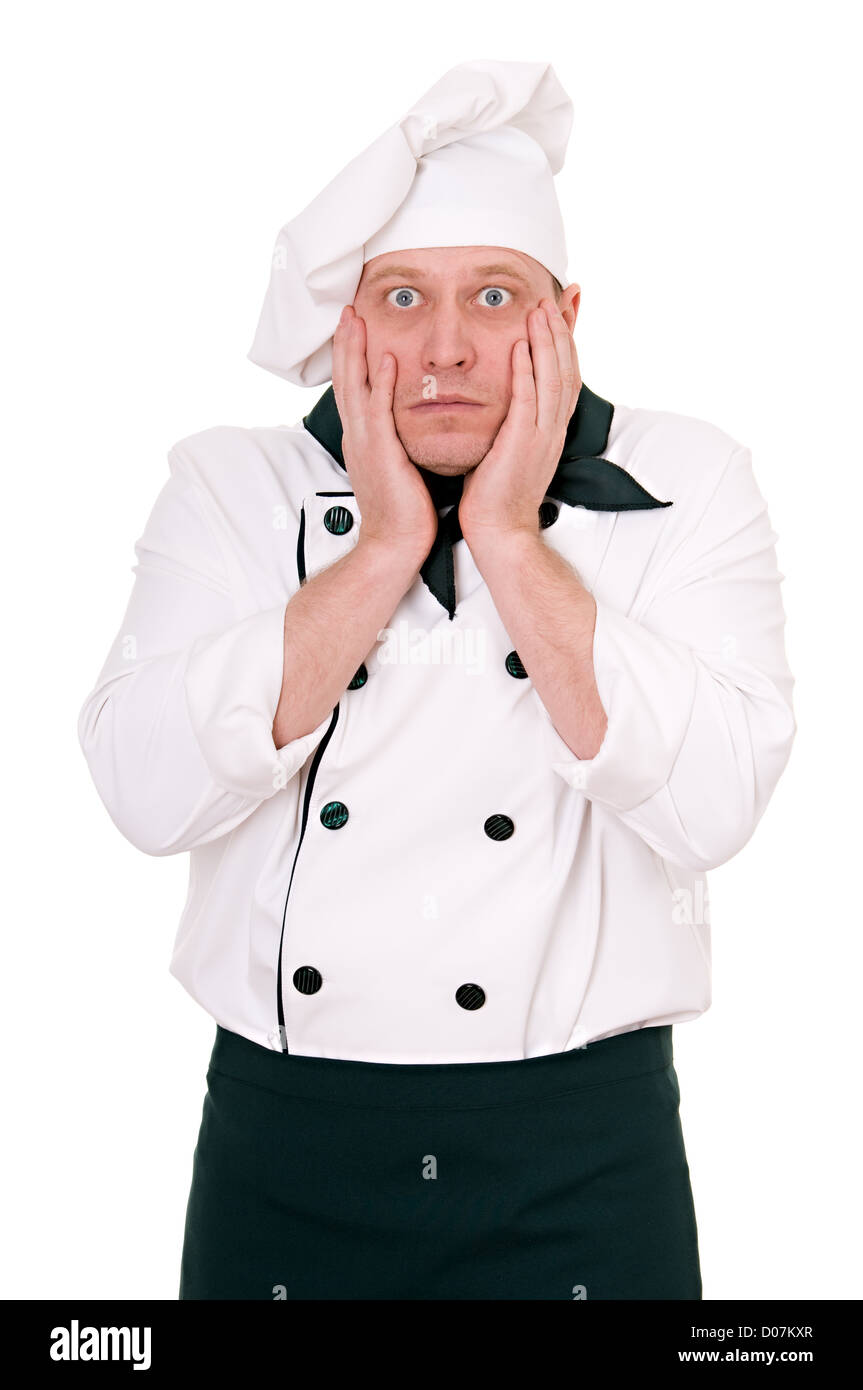 scared the chef isolated on white background Stock Photo - Alamy