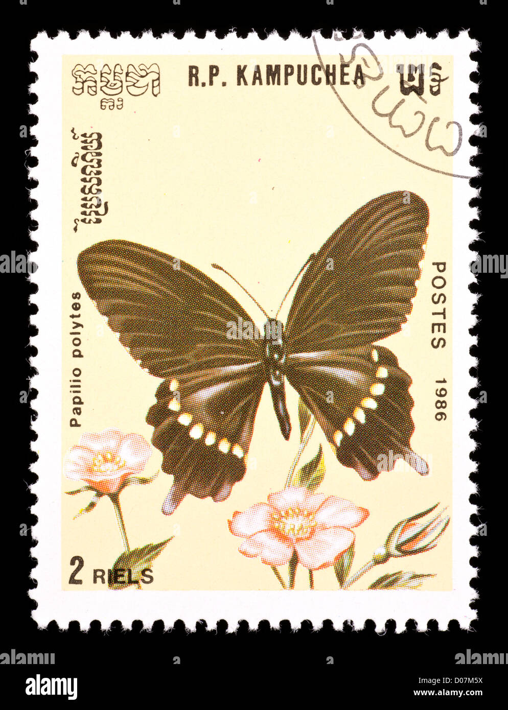 Postage stamp from Cambodia depicting a Common Mormon swallowtail ...