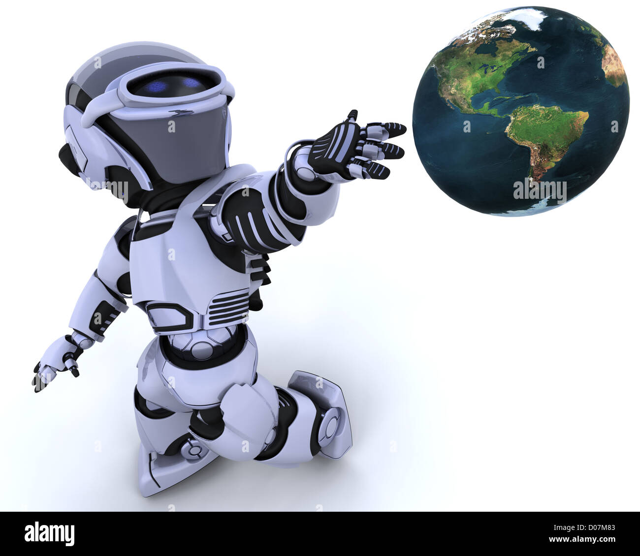 3D render of a robot introducing or presenting a globe Stock Photo - Alamy