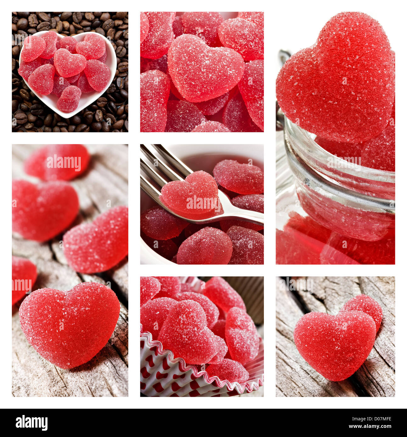 Collage of red heart shaped jelly sweets Stock Photo - Alamy