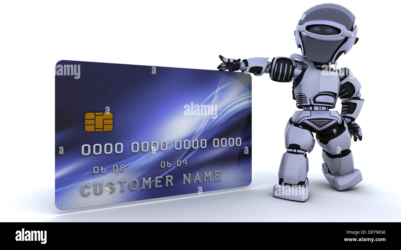 3D render of a robot and charge card Stock Photo - Alamy
