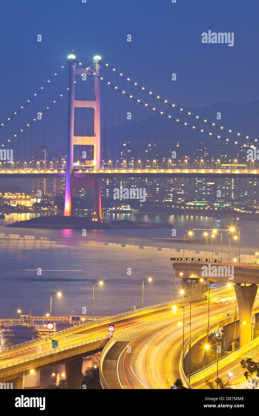 Tsing Ma Bridge in Hong Kong with highway background Stock Photo - Alamy