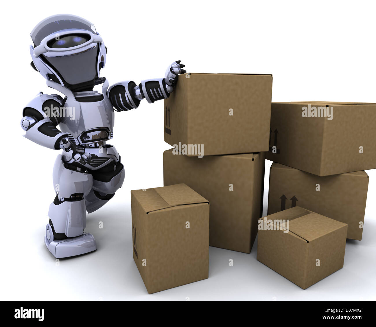 3D render of a robot moving shipping boxes Stock Photo - Alamy