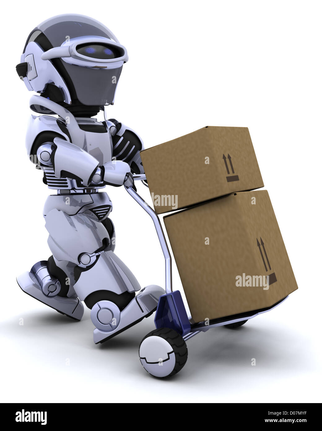 3D render of a robot moving shipping boxes Stock Photo - Alamy