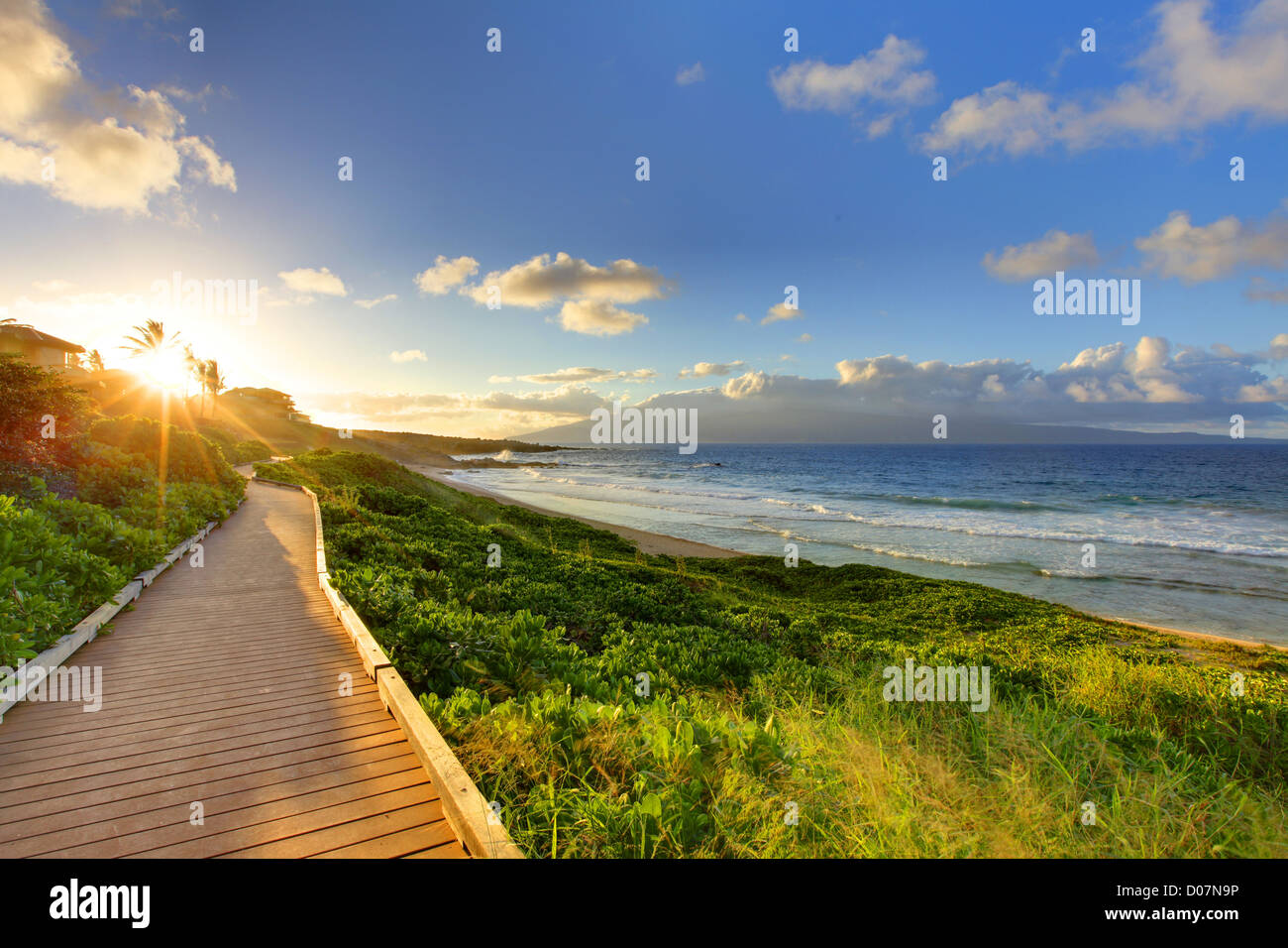 Tropical beach walk running Pathway at sunset Stock Photo - Alamy