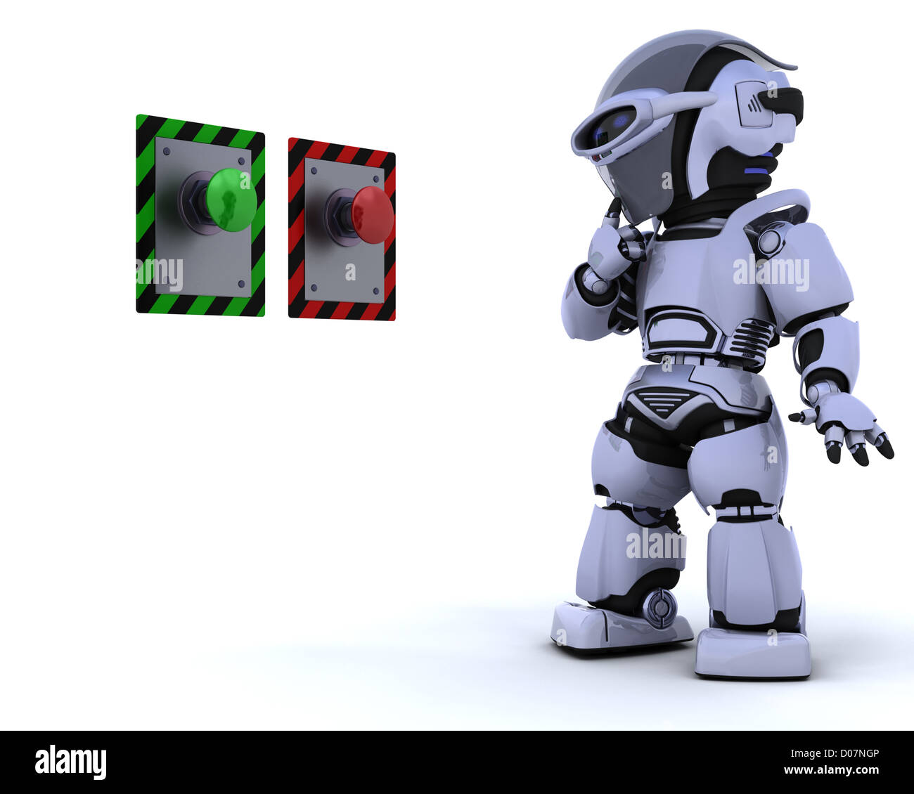 3D render of a robot and push button Stock Photo - Alamy
