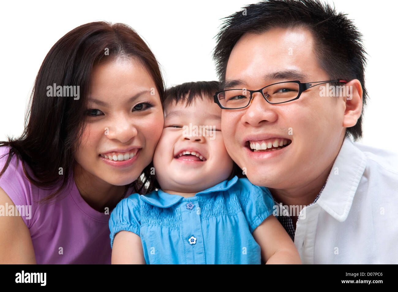 Happy Asian family on white background Stock Photo - Alamy
