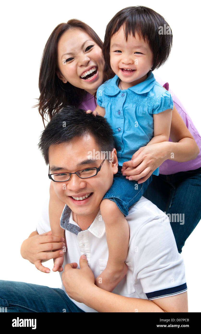Happy Asian family on white background Stock Photo - Alamy