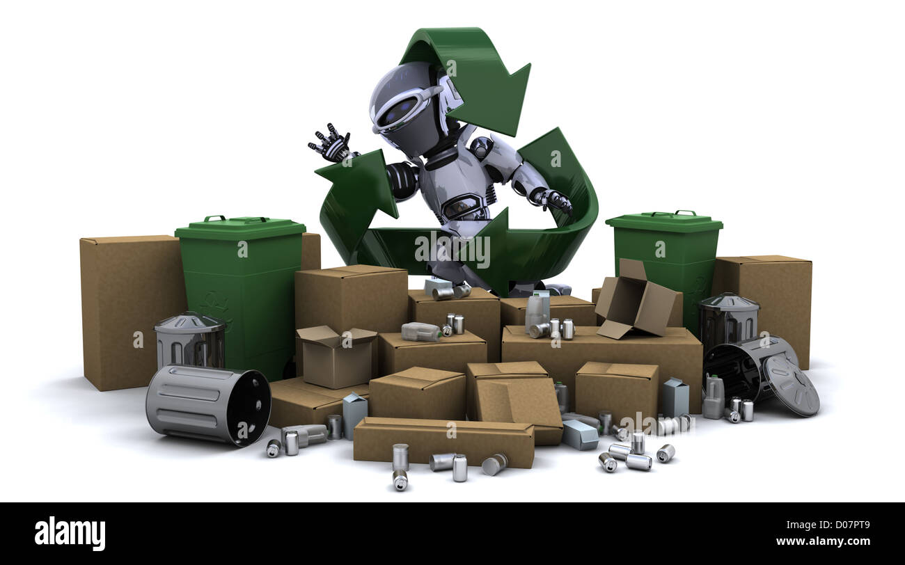 3D render of a robot with trash Stock Photo - Alamy