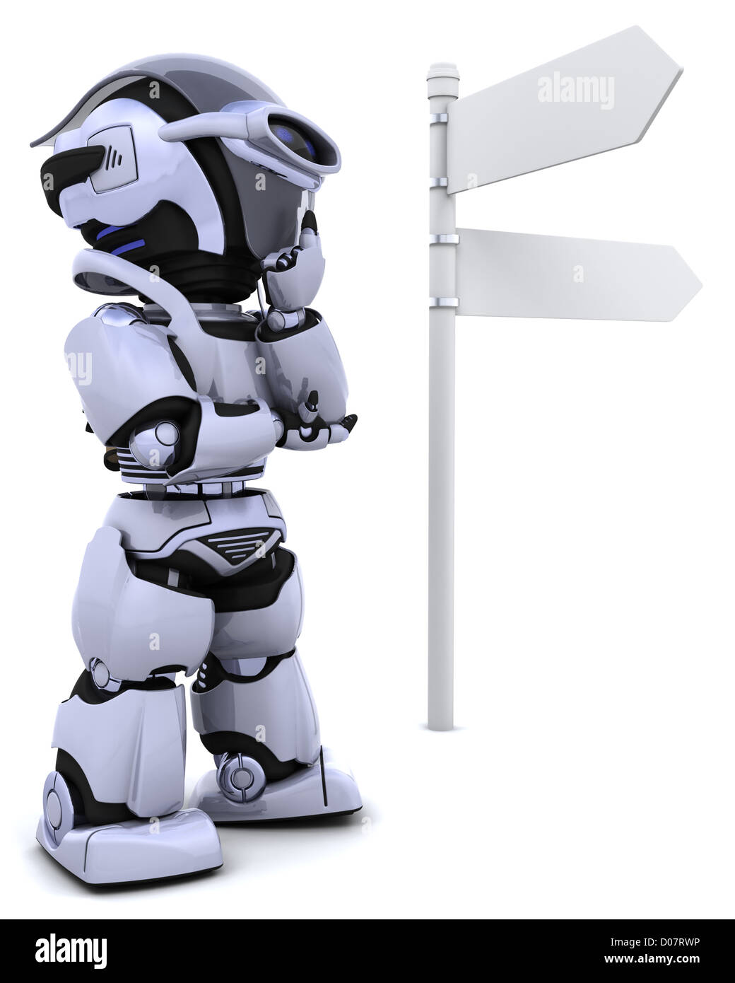 3D render of a robot at a signpost Stock Photo - Alamy