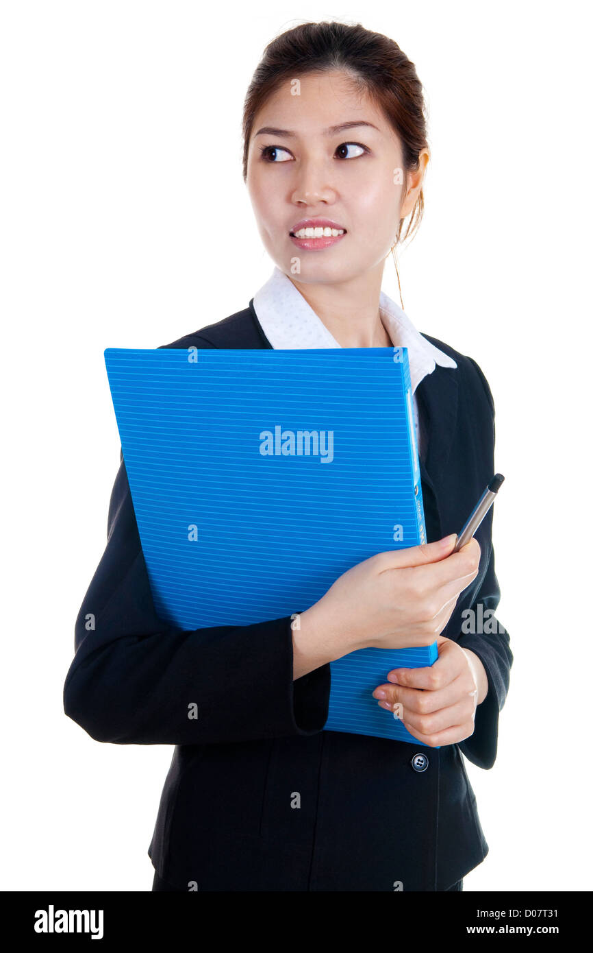 Young Business Women holding file standing on white background Stock ...