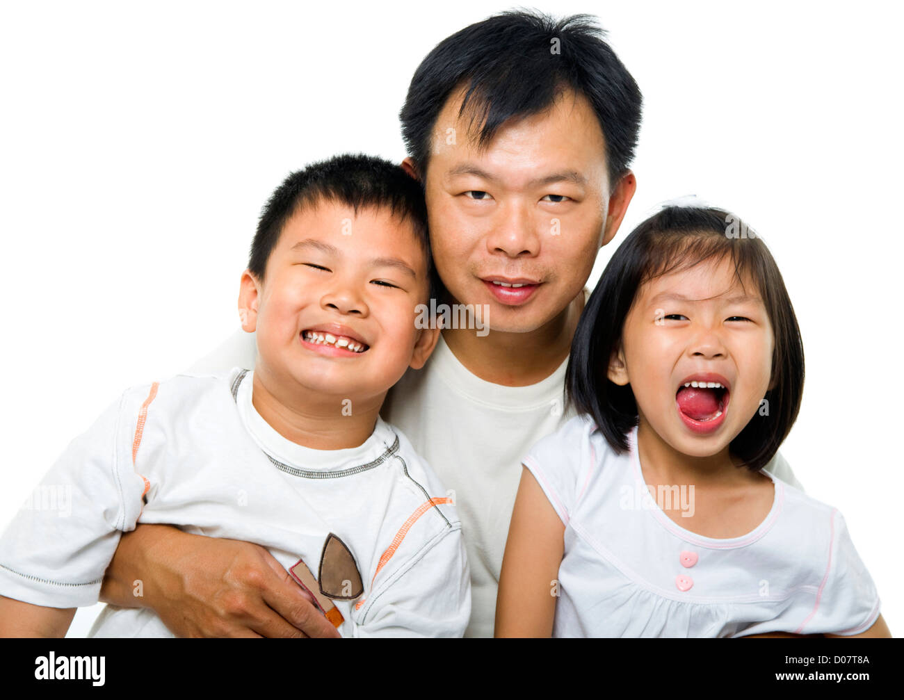 Asian father and children on white background Stock Photo - Alamy