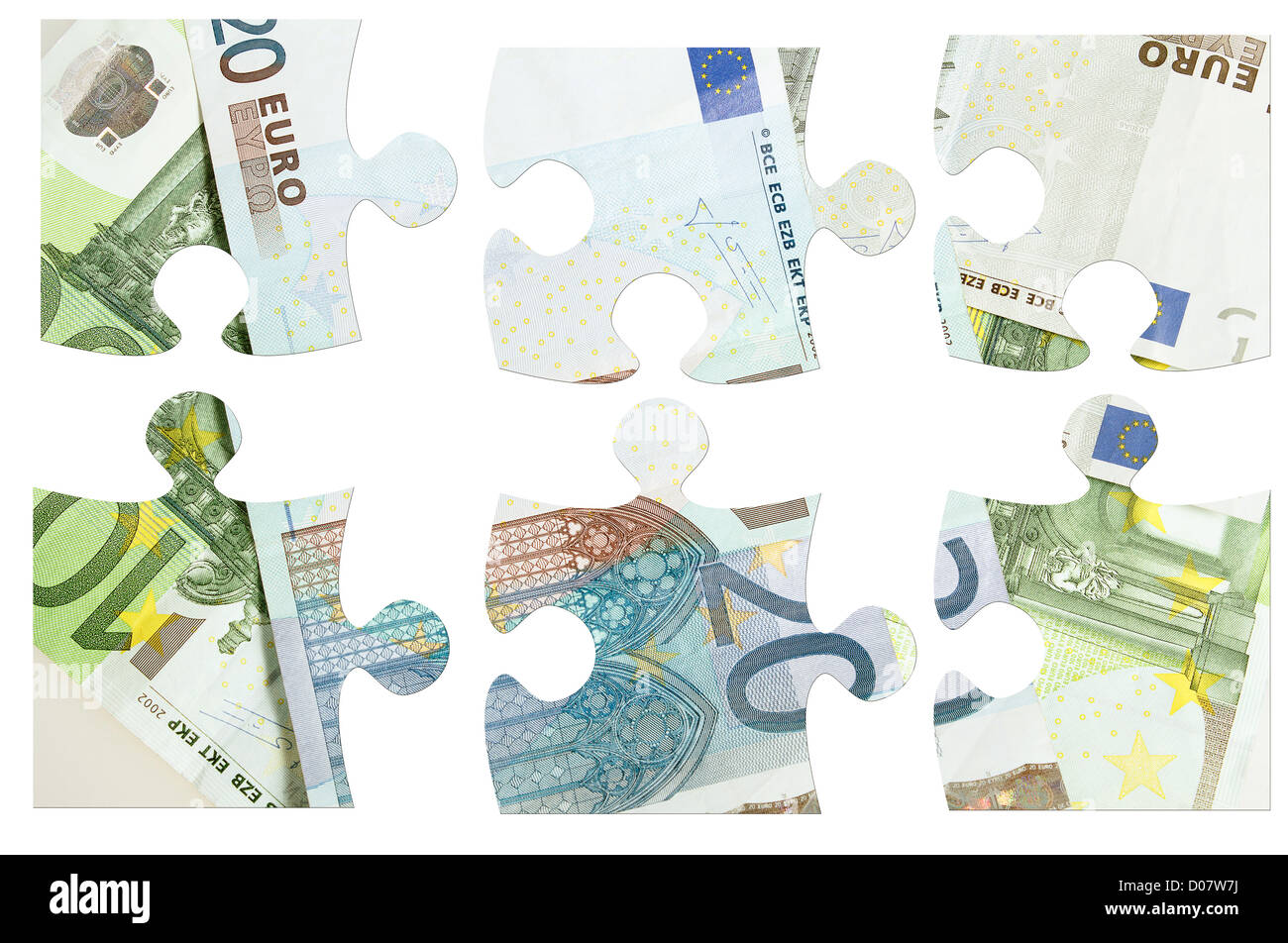 pieces of Euro banknotes puzzles on white background Stock Photo - Alamy