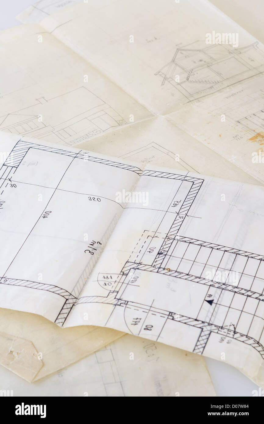 Architectural plans of the old paper tracing paper and file with the ...