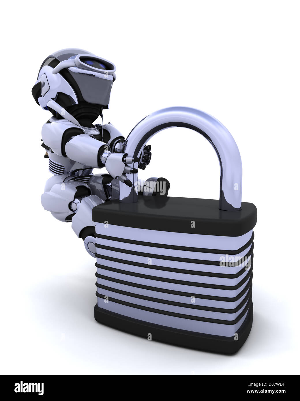 3D Render of a robot with padlock Stock Photo - Alamy
