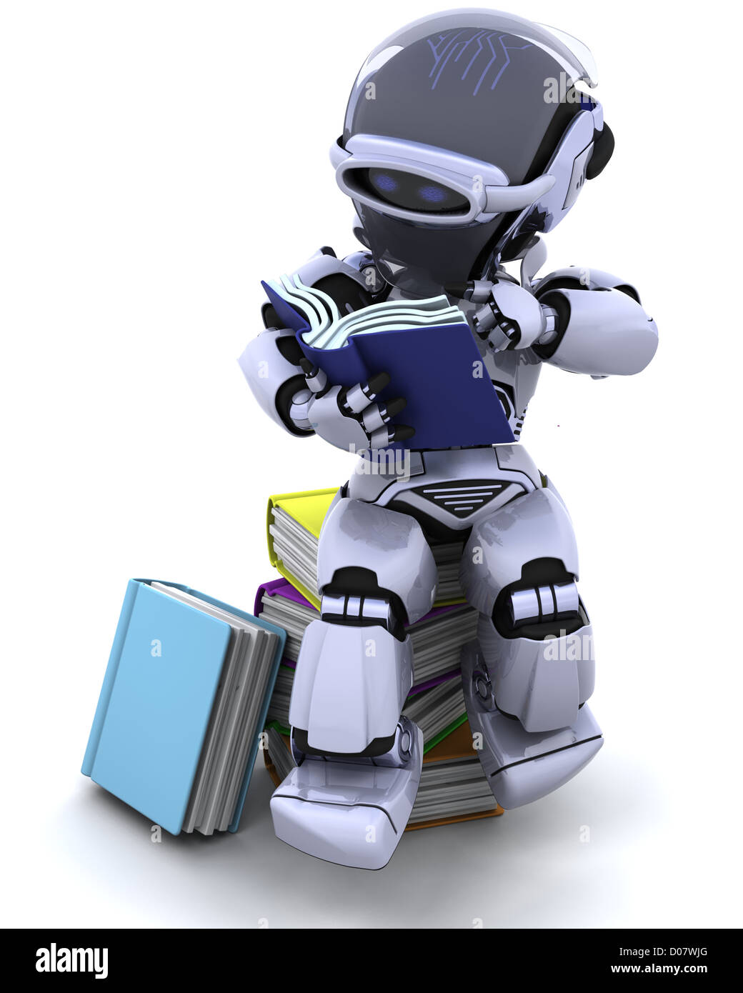 3D Render of robot with books Stock Photo - Alamy