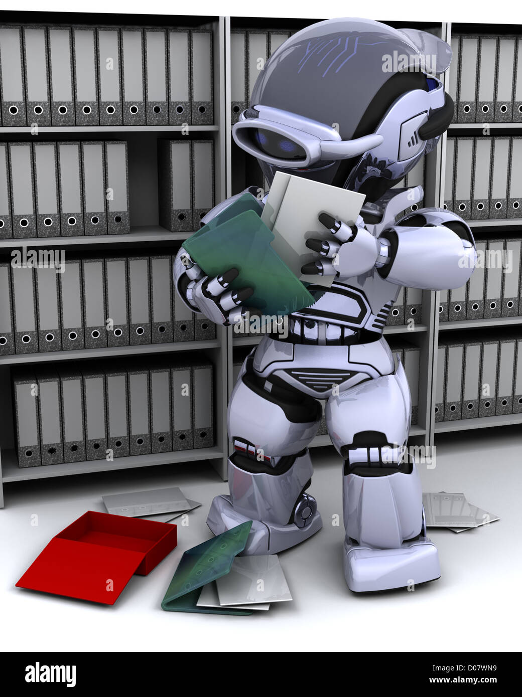 3D Render of robot filing documents Stock Photo - Alamy