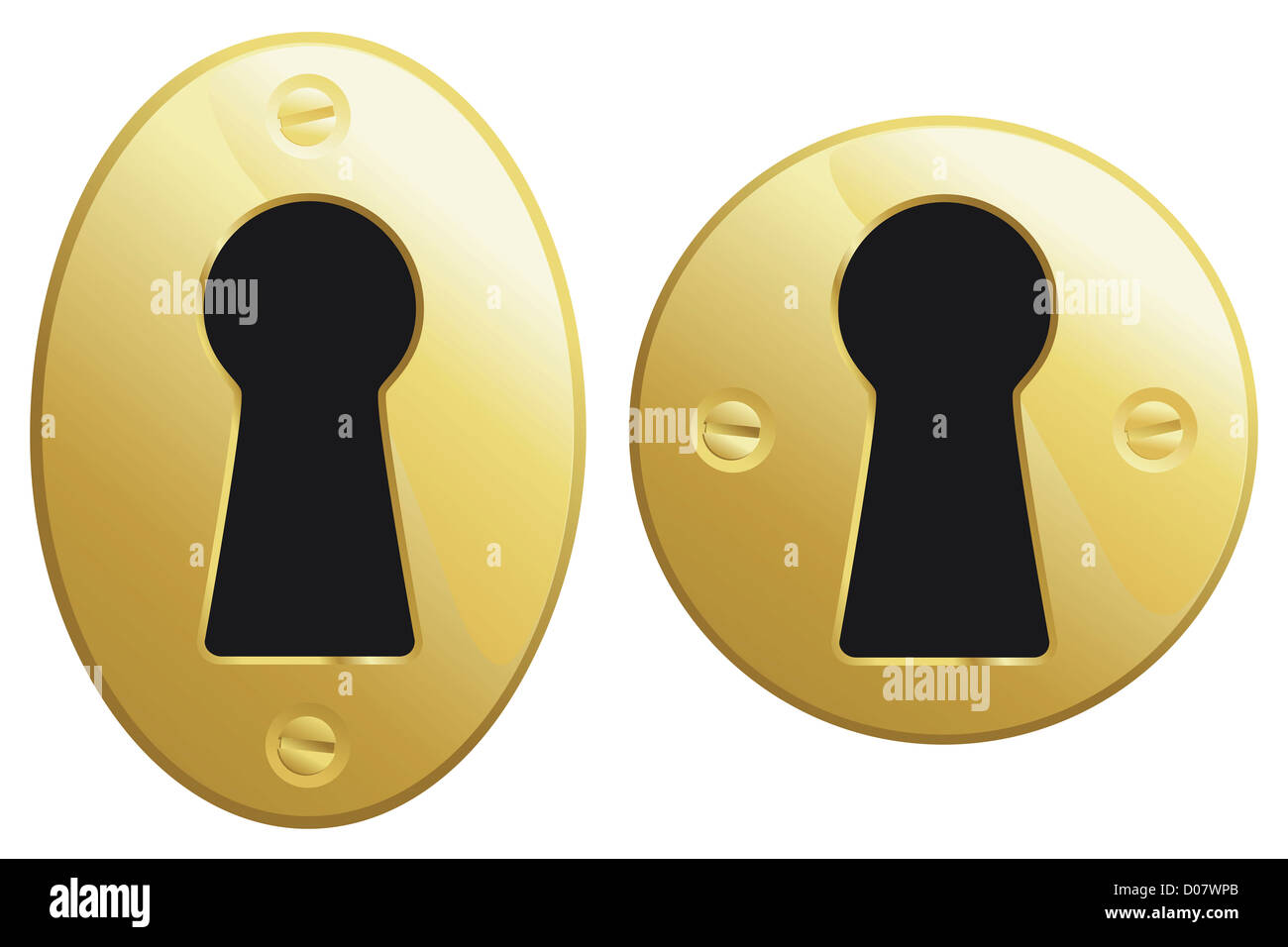 Brass keyholes in oval and circular versions Stock Photo - Alamy