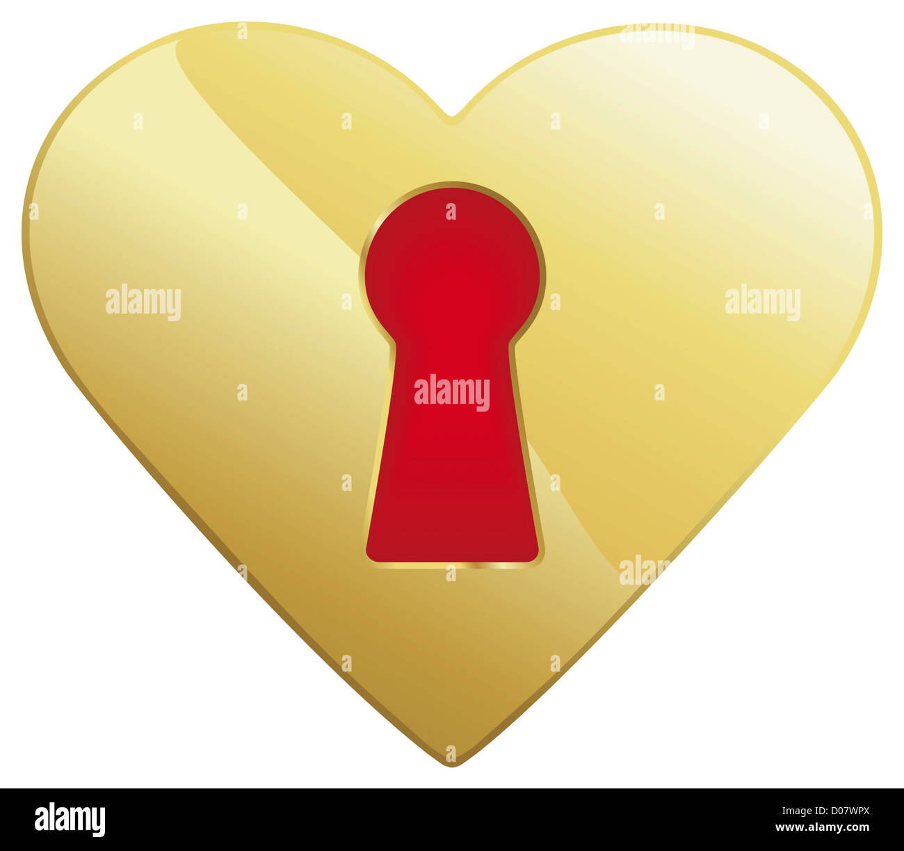 A heart shaped golden keyhole with red isolated on white Stock Photo ...