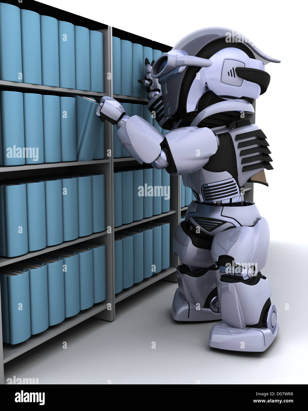 3D Render of robot at bookshelf Stock Photo - Alamy