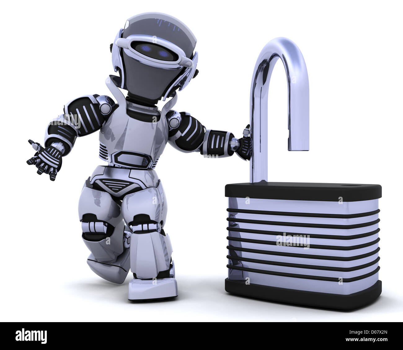 3D Render of a robot with padlock Stock Photo - Alamy