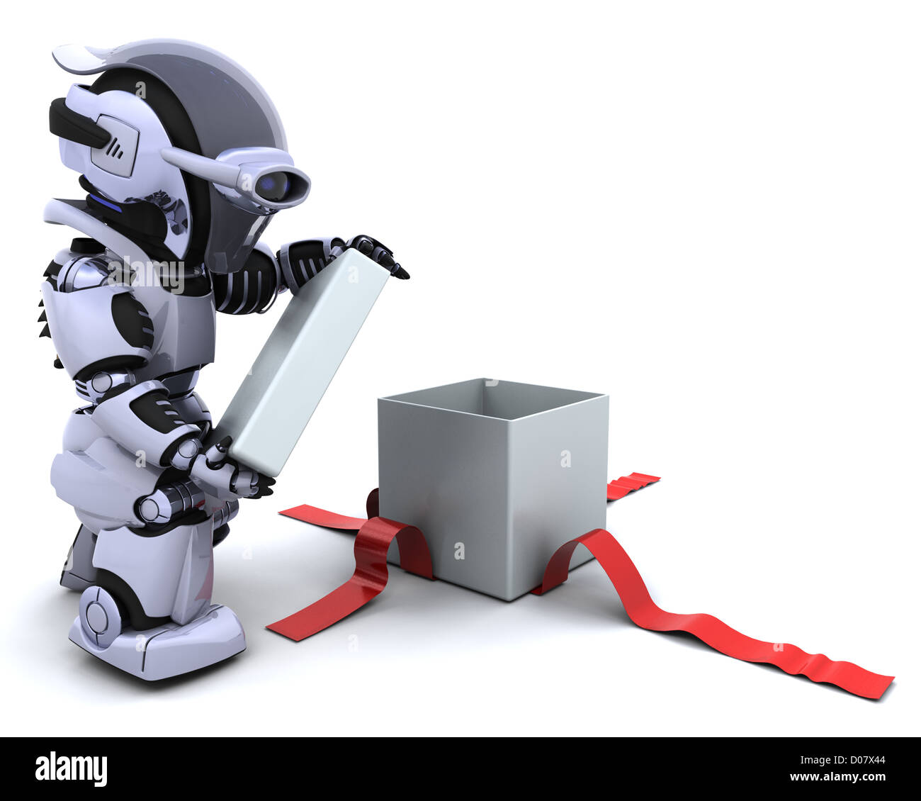 3D render of a robot opening gift box with bow Stock Photo - Alamy