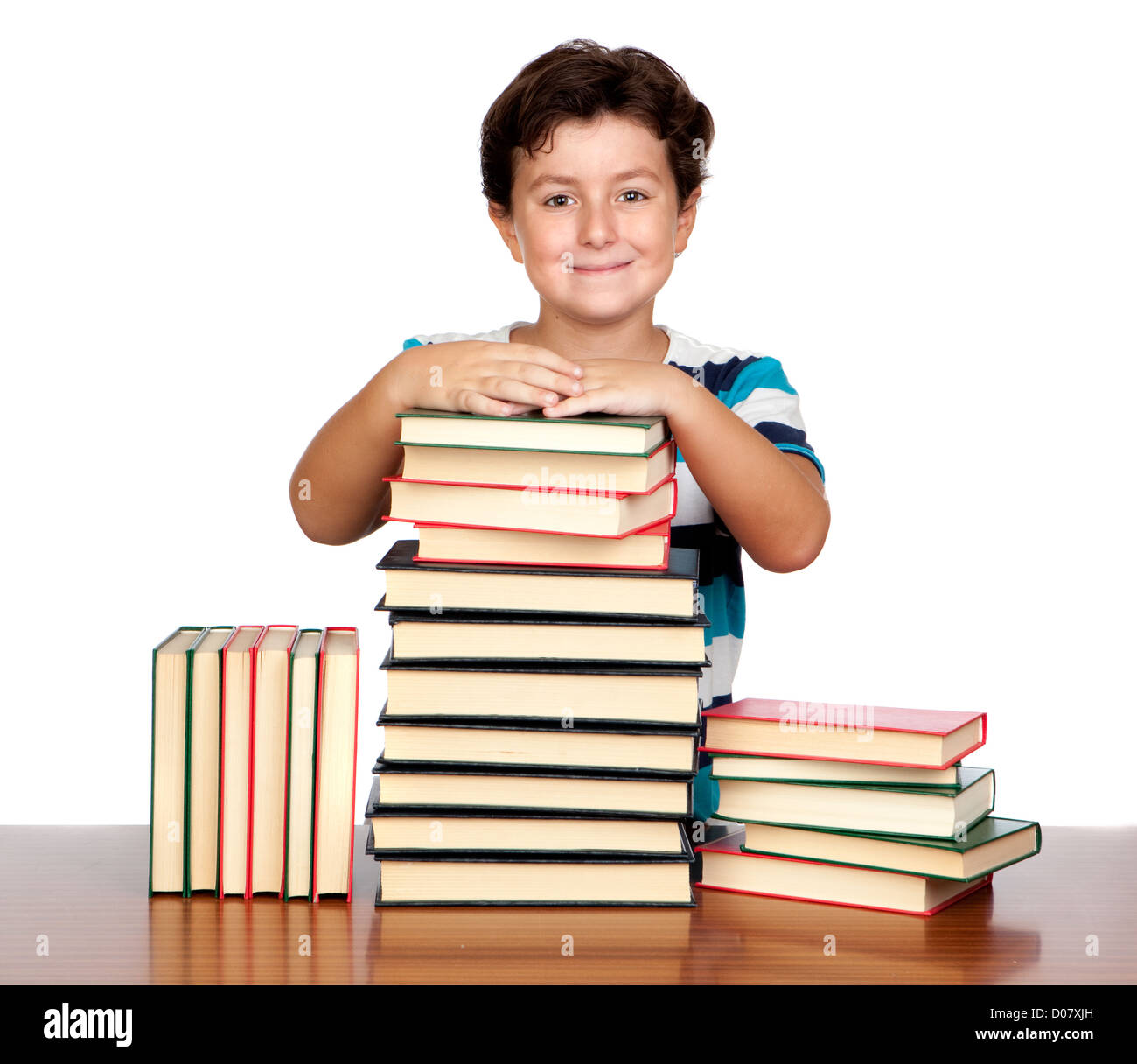 Student child with many books isolated over white background Stock ...