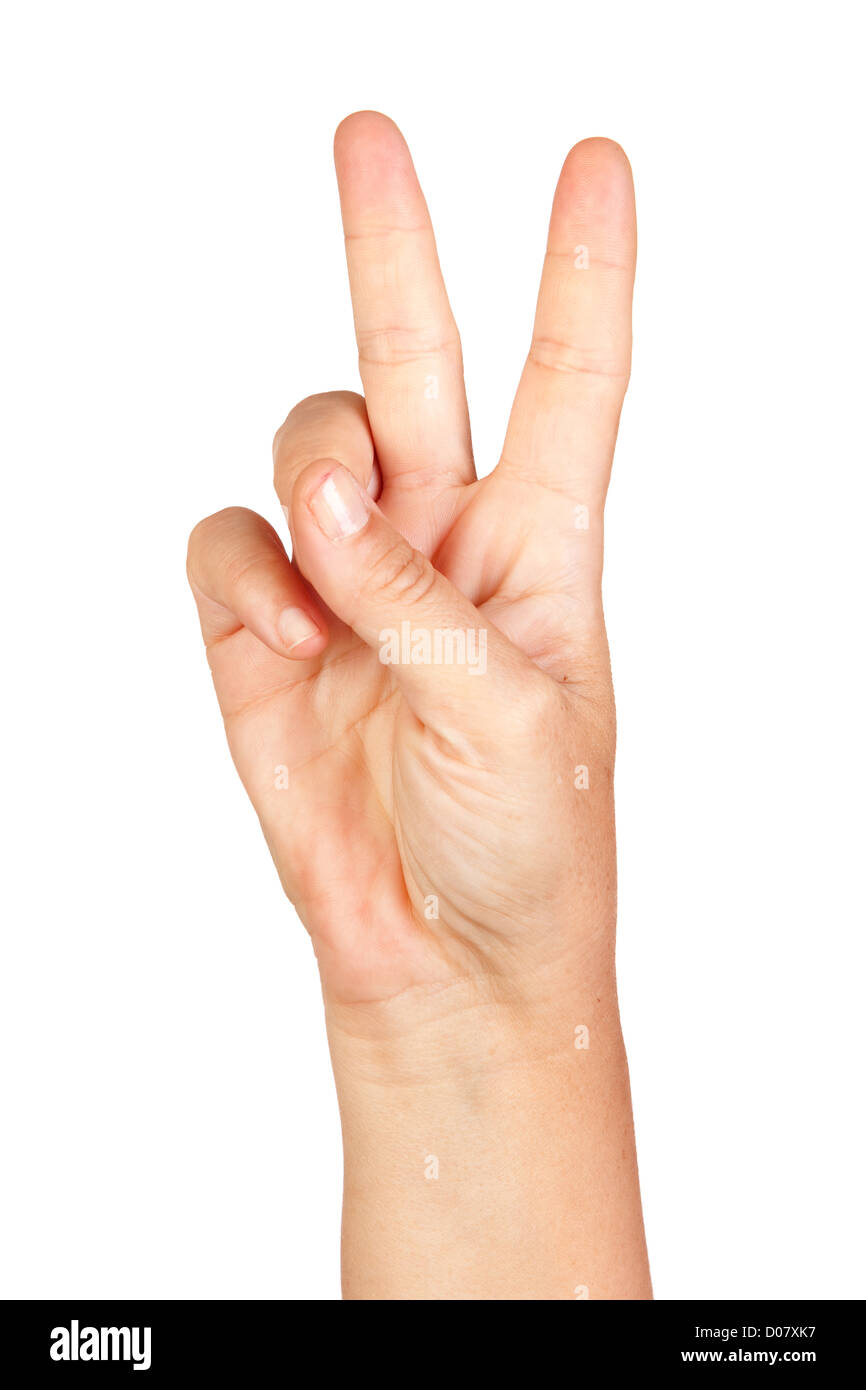 Hand making the sign of victory isolated on white background Stock ...