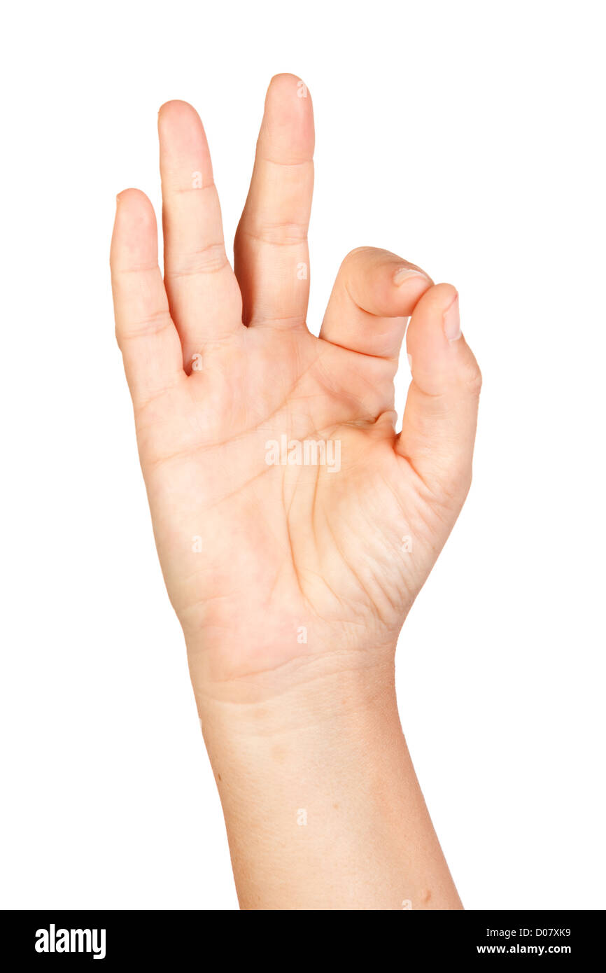 Hand making the sign of Ok isolated on white background Stock Photo - Alamy