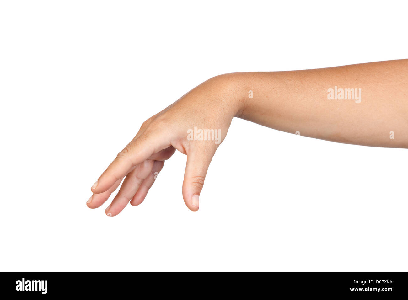 Woman's hand dropping something isolated on white background Stock ...