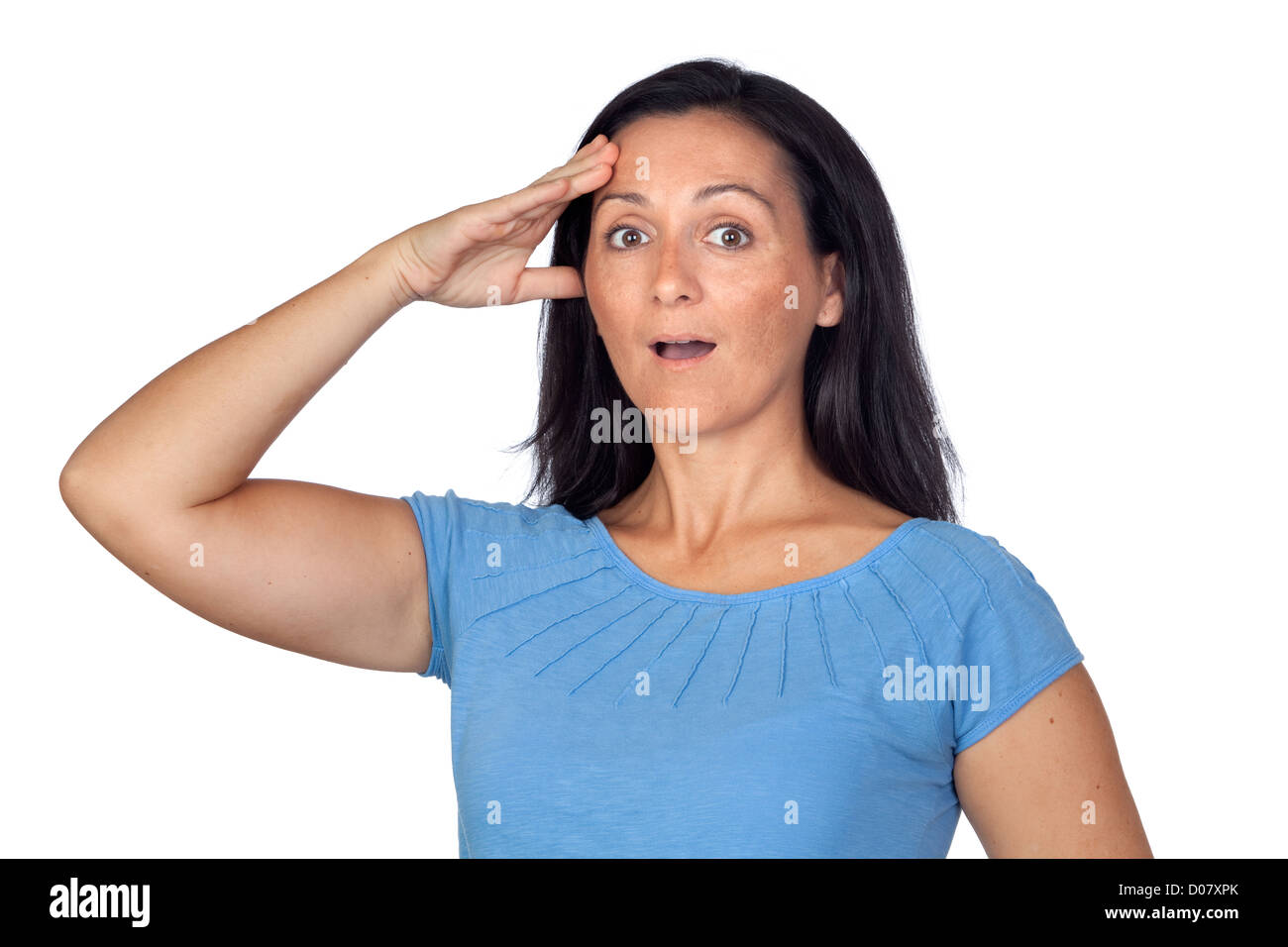 Surprised woman by forgetting something isolated on white background ...