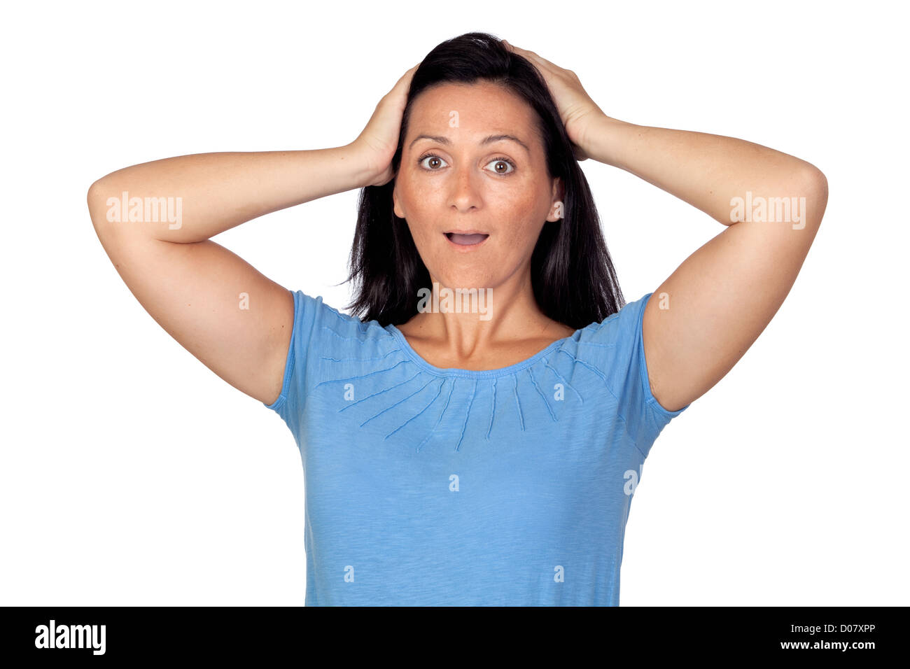 Surprised woman by forgetting something isolated on white background ...