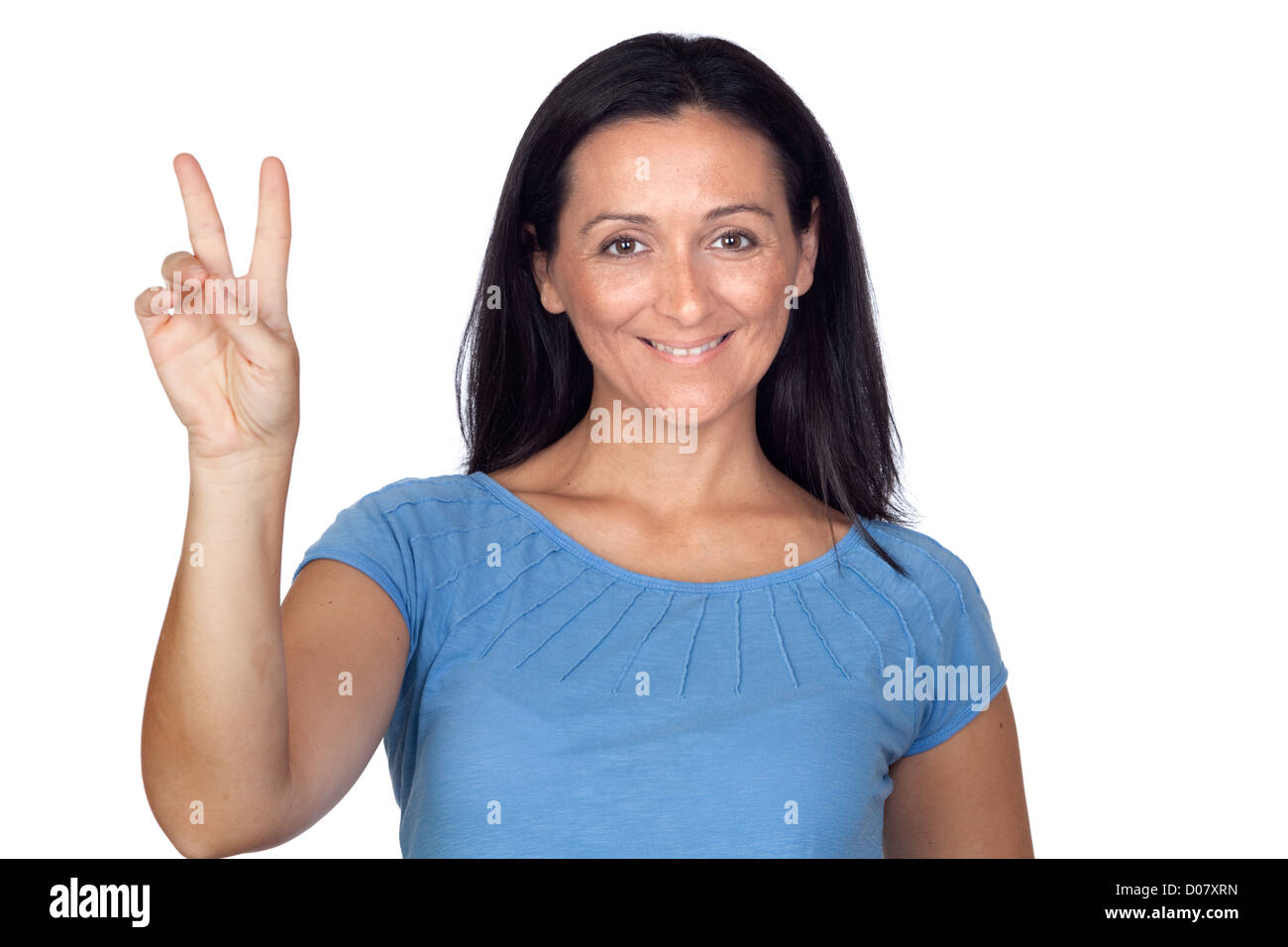 Women making the symbol of victory isolated on a over white background ...