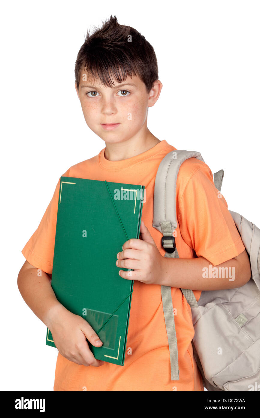 Student child with orange t-shirt isolated on white background Stock ...