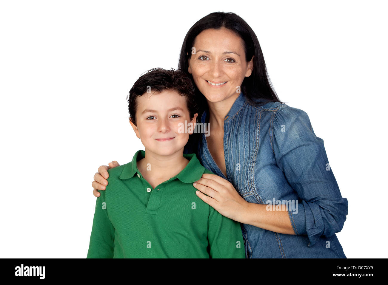 Adorable mother and her beautiful son isolated on white background ...