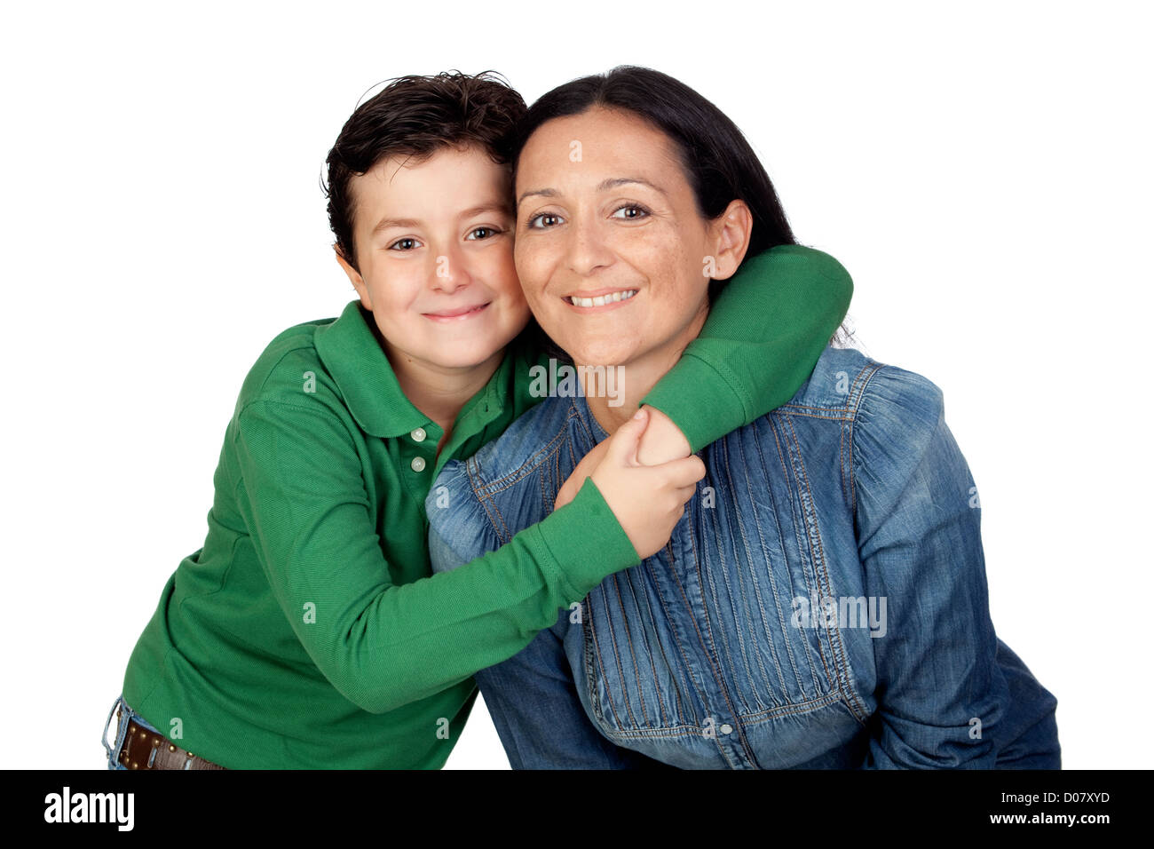 Adorable mother and her beautiful son isolated on white background ...