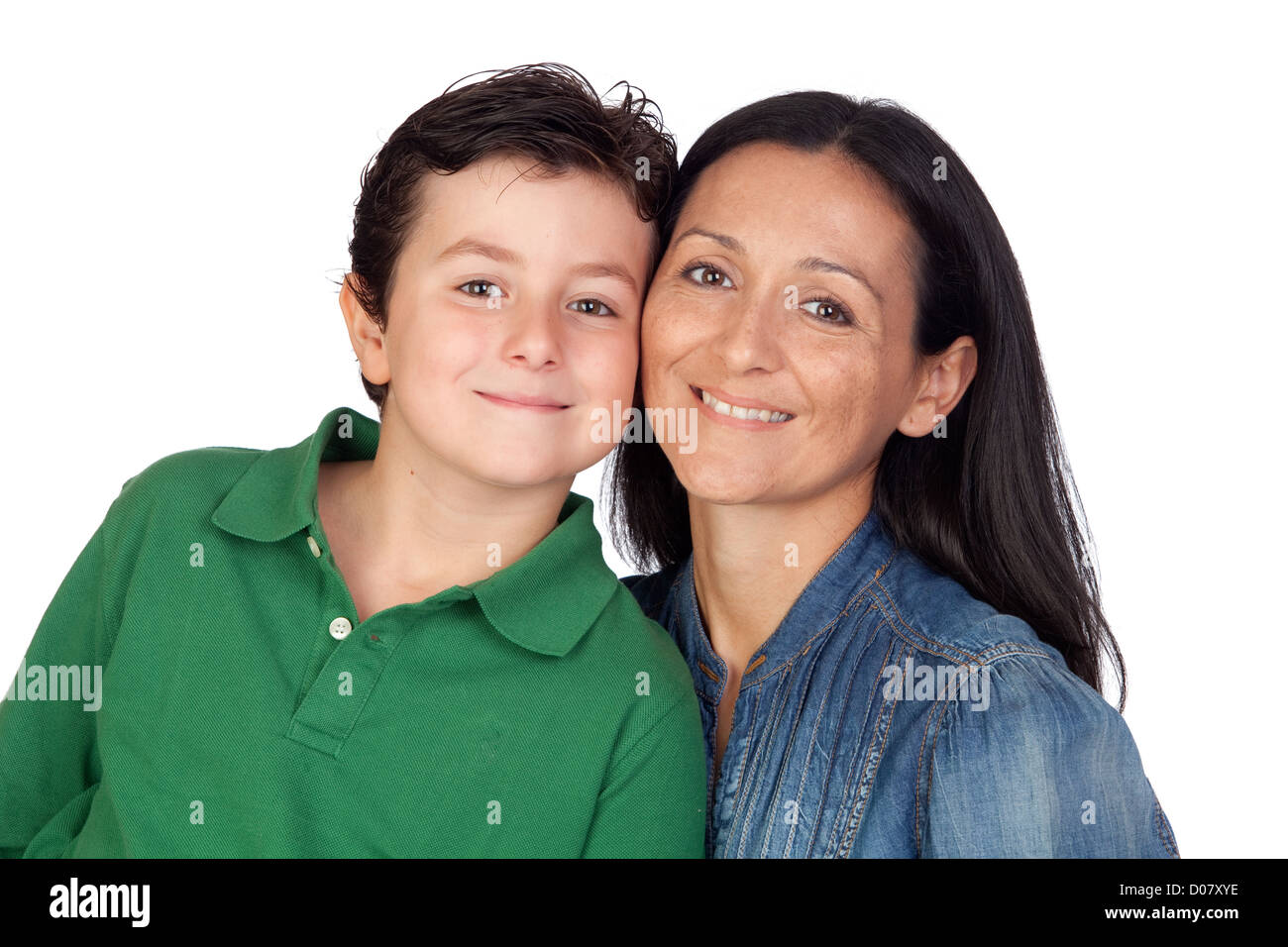 Adorable mother and her beautiful son isolated on white background ...